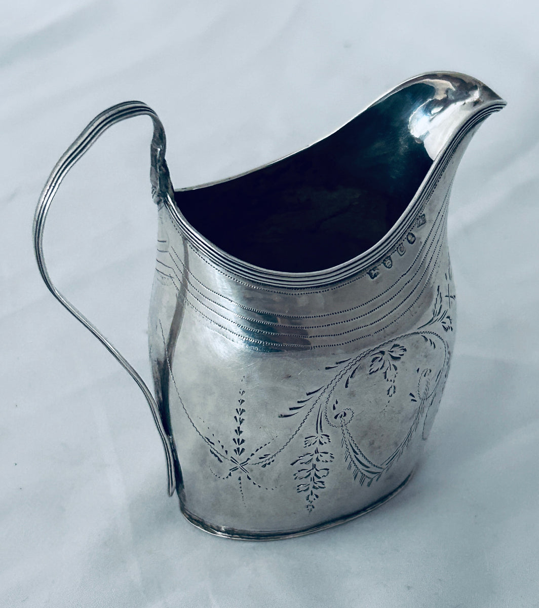 Georgian Sterling Bright-Cut Milk Jug, Thomas Wallis II, London, 1798 – Silver Spoon Antiques