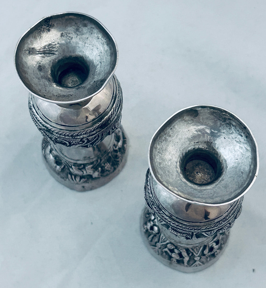 Pair of Indian silver bud vases, c.1920 – Silver Spoon Antiques