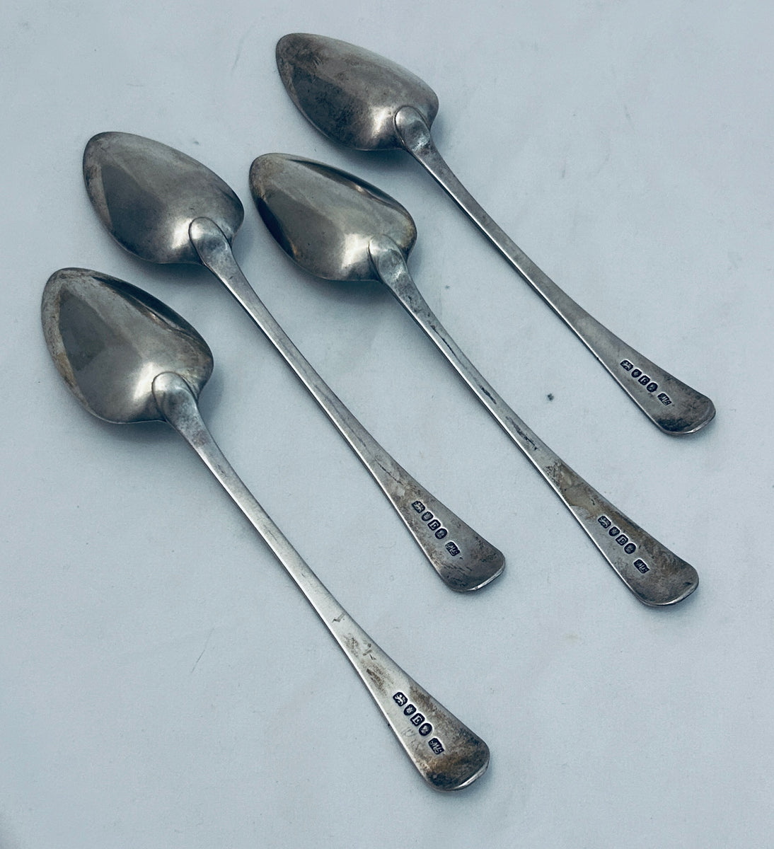 Interesting set of 4 English sterling tablespoons, Thomas Wallis II, L ...