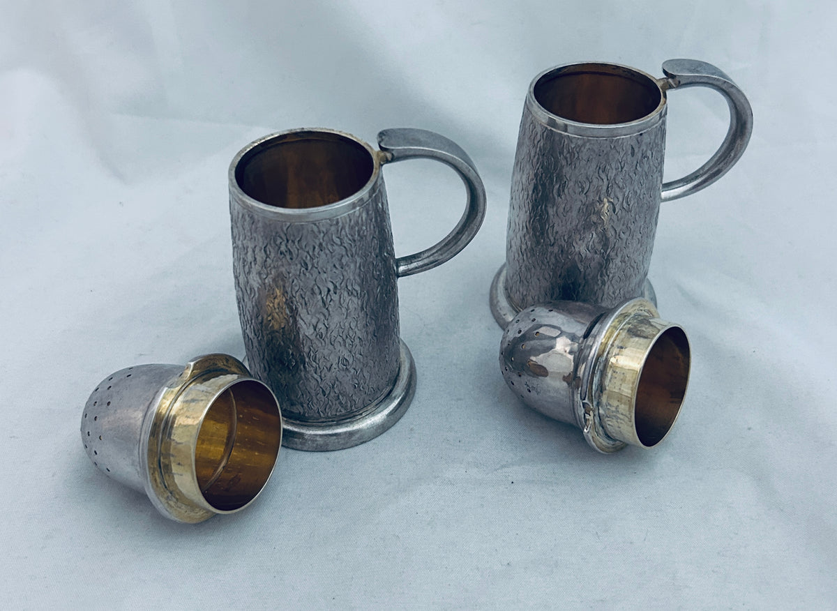 Pair of English textured silver shakers, Roger John Squires, London, 2 ...